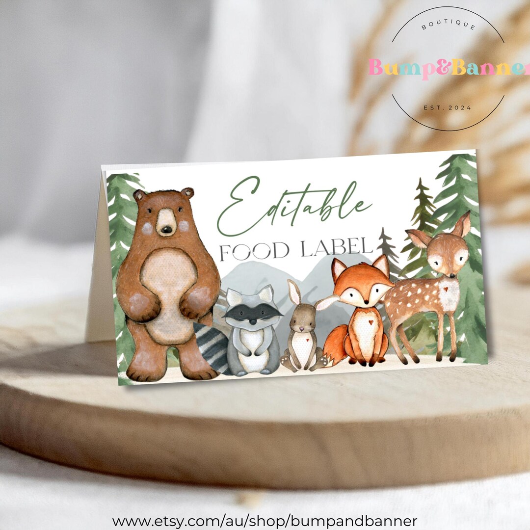 Woodland Baby Shower Food Label, EDITABLE Gender Neutral Woodland ...