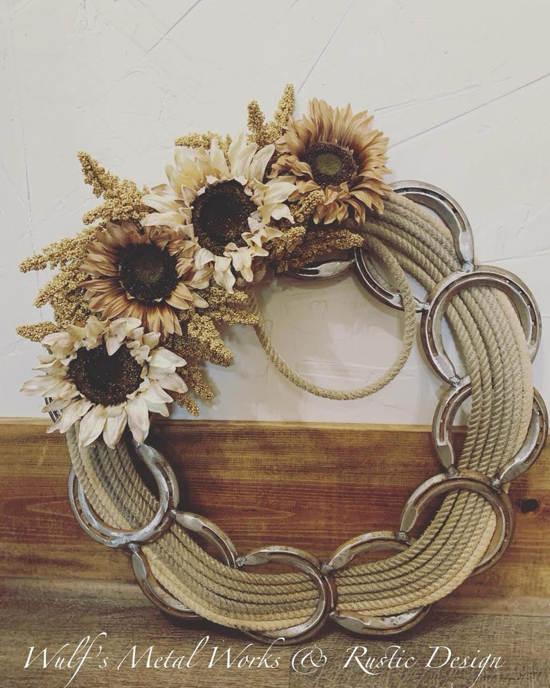 Horseshoe Rope Wreath With Floral Decor - Etsy