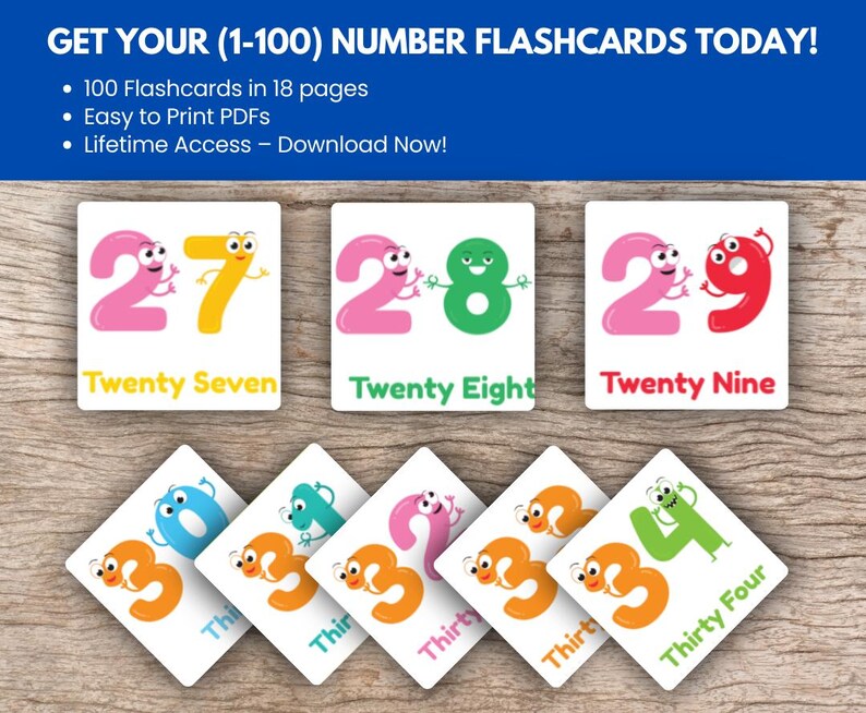Number Flashcards 1-100: Early Math Homeschool (digital Download) - Etsy