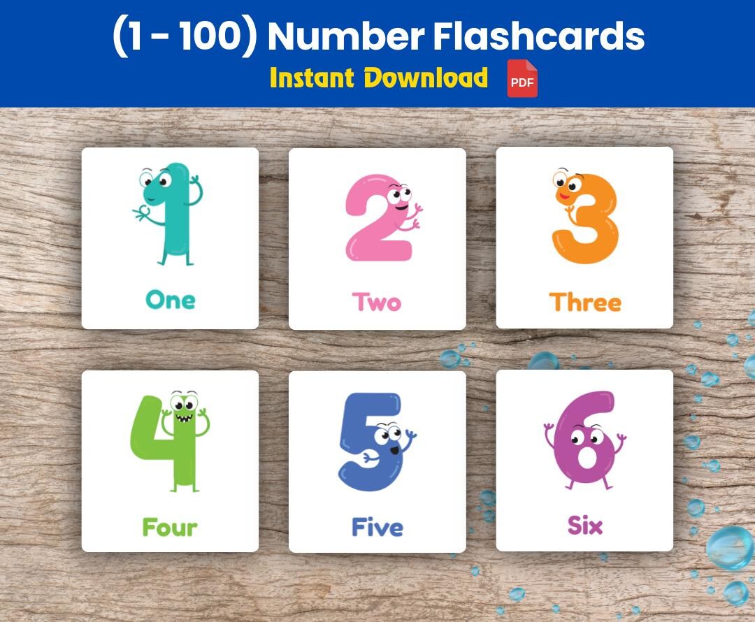 Number Flashcards 1-100: Early Math Homeschool (digital Download) - Etsy