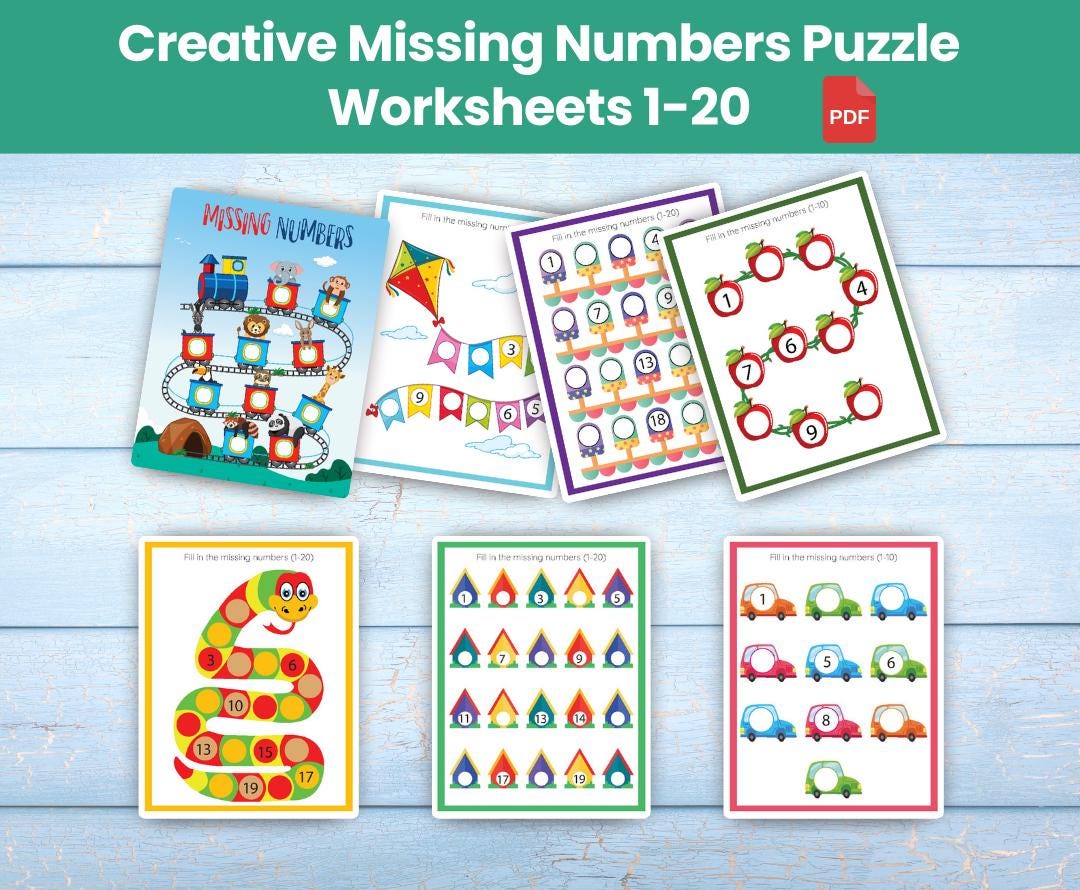 Creative Missing Numbers Puzzle Worksheets 1-20 for Kids Learning & Fun ...