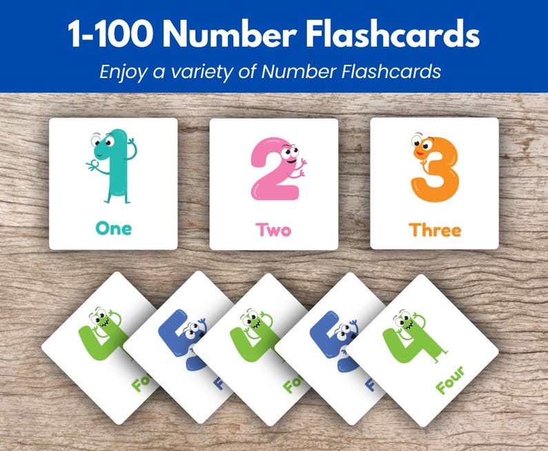 Number Flashcards 1-100: Early Math Homeschool (digital Download) - Etsy