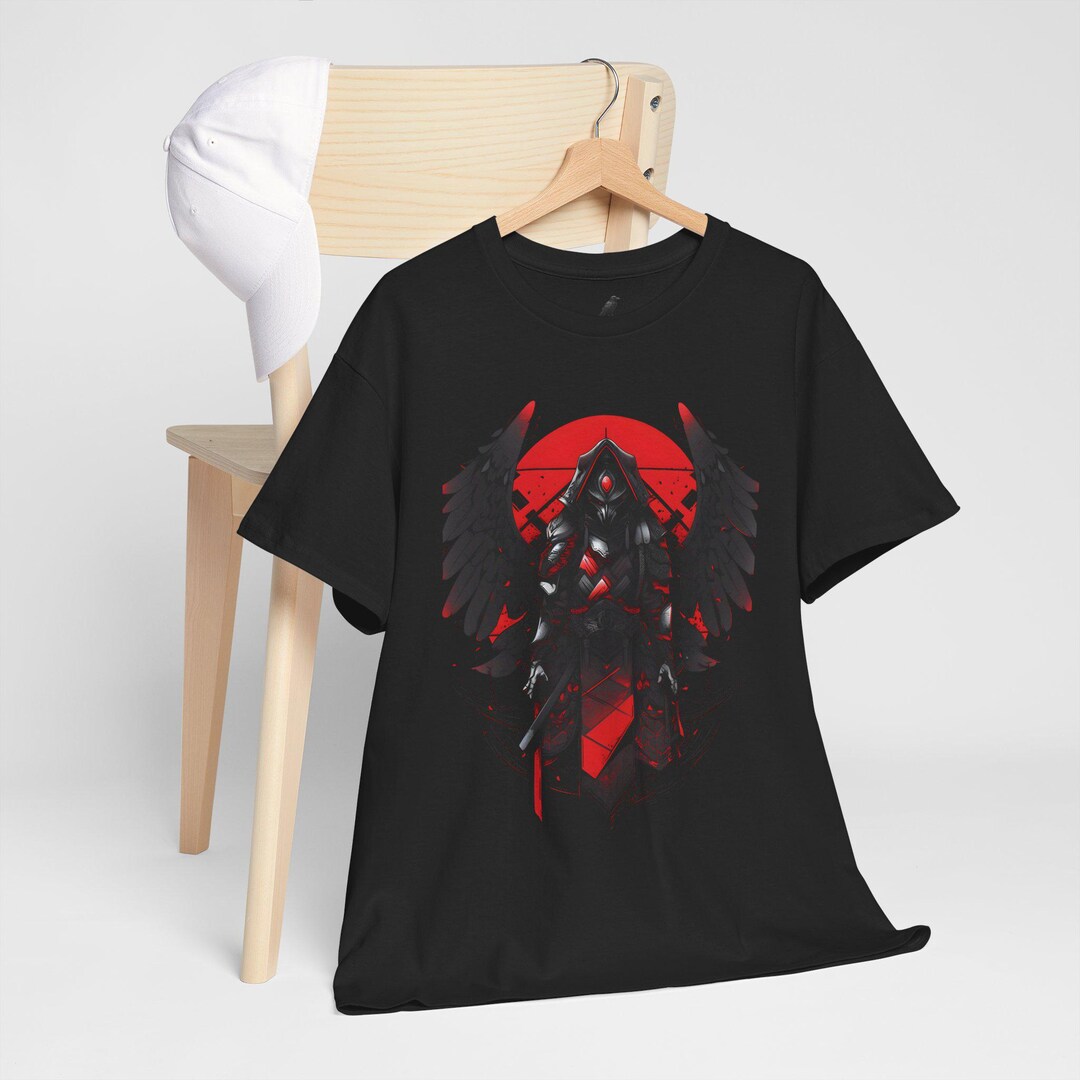 Shadow Raven Samurai T-shirt, Dark Japanese Warrior Tee, Red Sun Gothic ...