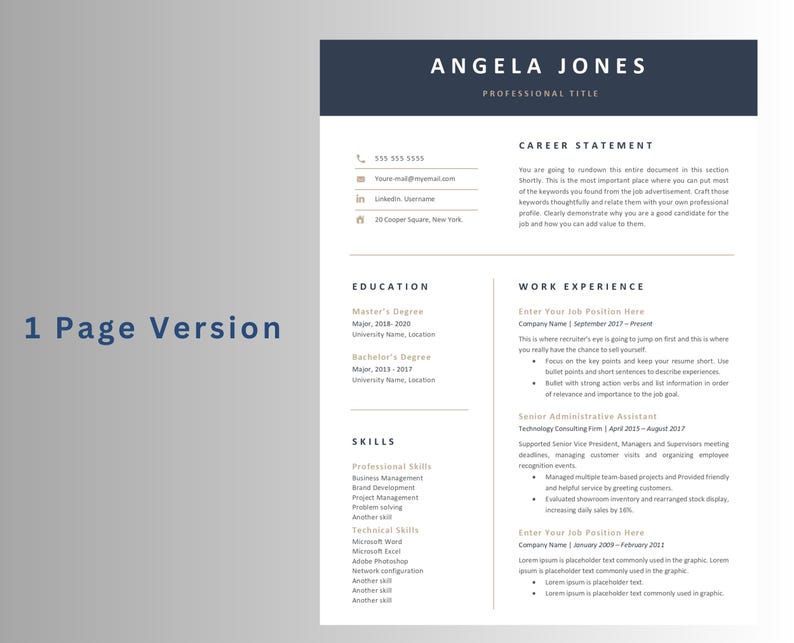 Modern Resume Template: Ats-friendly, Professional CV (word, Google ...