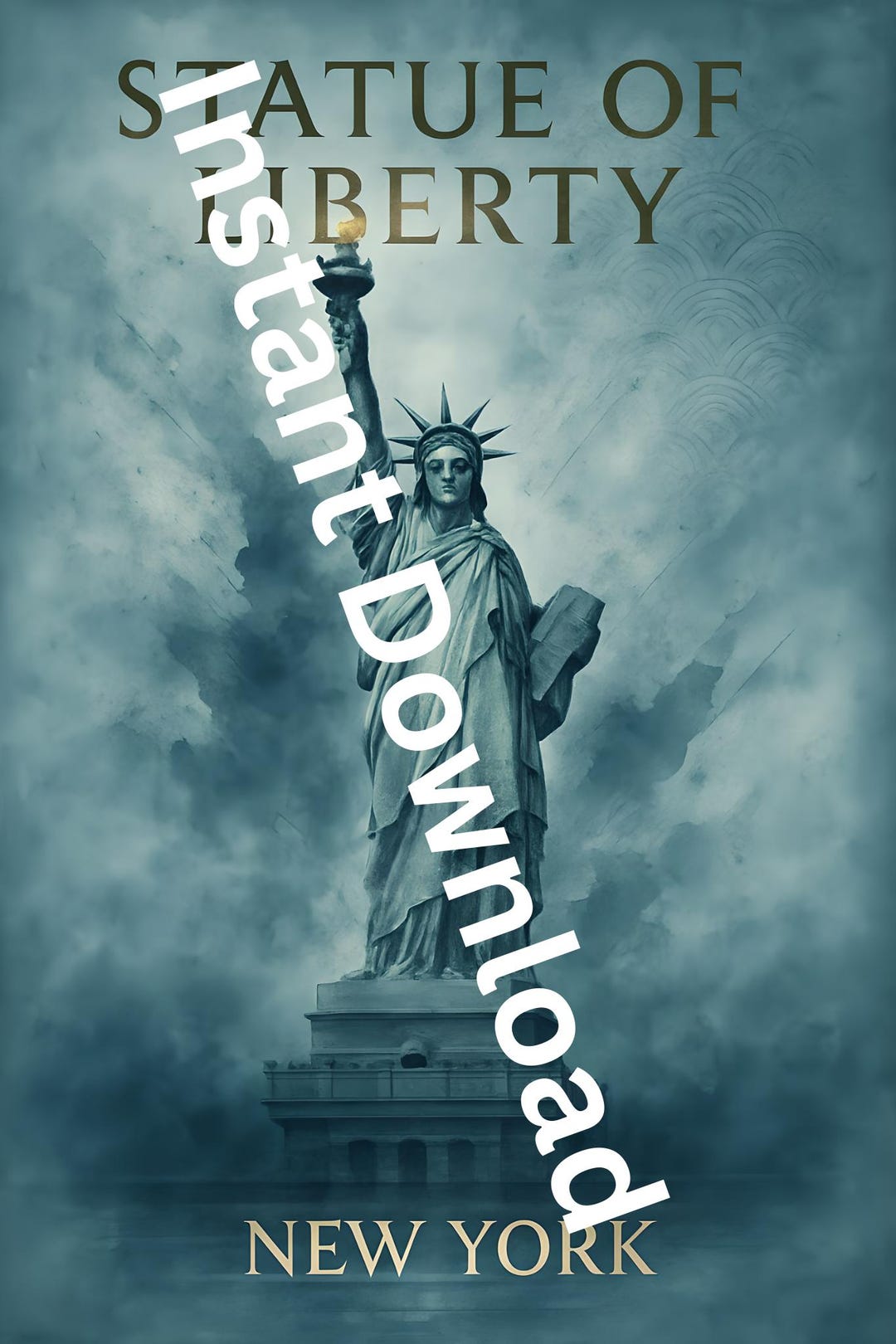 Moody Watercolor Statue of Liberty Print With Native American Motifs ...