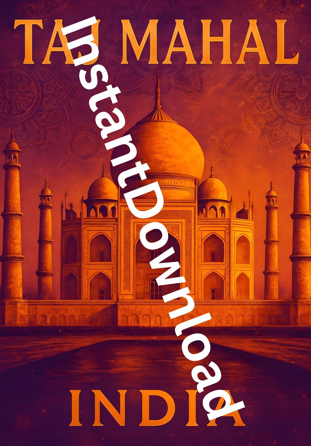 Abstract Watercolor Taj Mahal Print With Mandala Accents - Indian ...