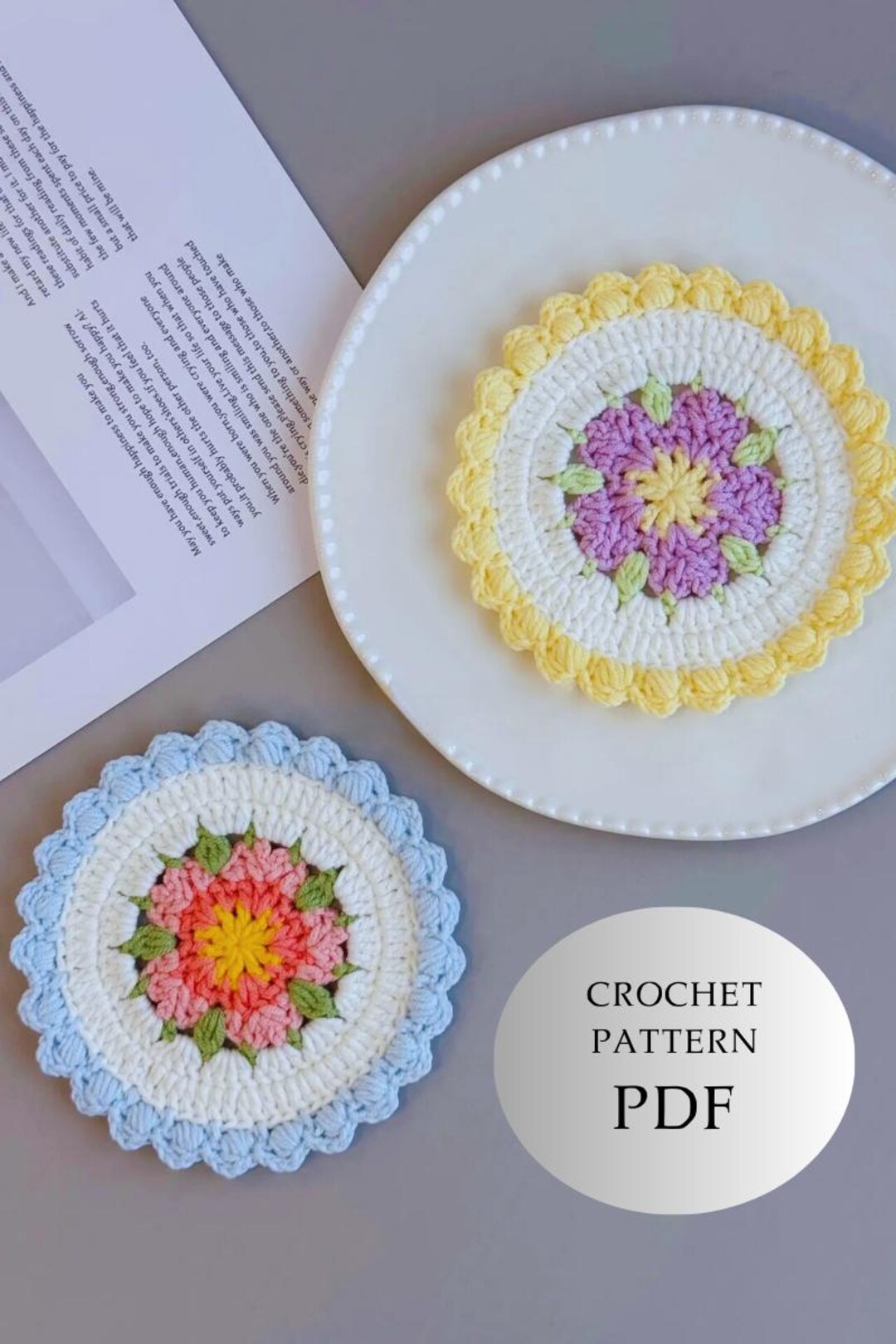 Crochet Coasters Pattern-diy Cute Coaster Crochet Pattern-handmade Gift-easy Tutorial Included ...
