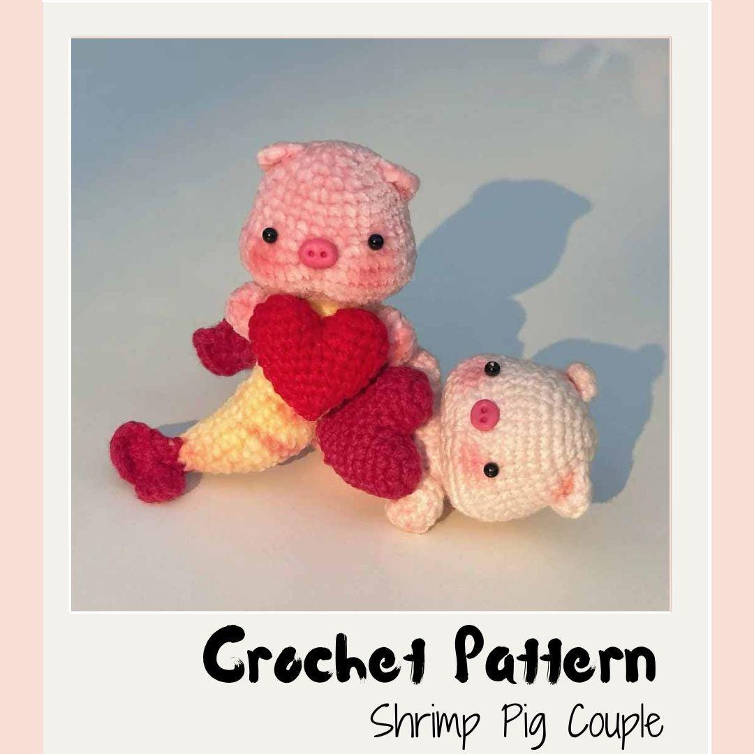 Shrimp Pig Crochet Pattern Cute Food Piggy With Heart Love Valentines ...