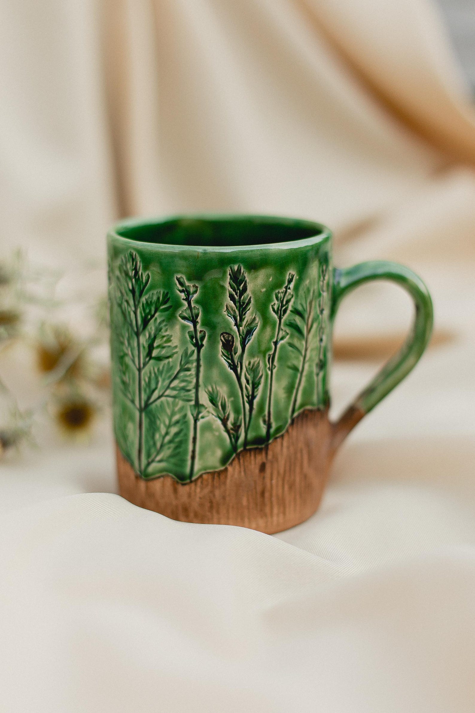 Handmade Green Grass Ceramic Mug – Nature Inspired Pottery Cup for ...