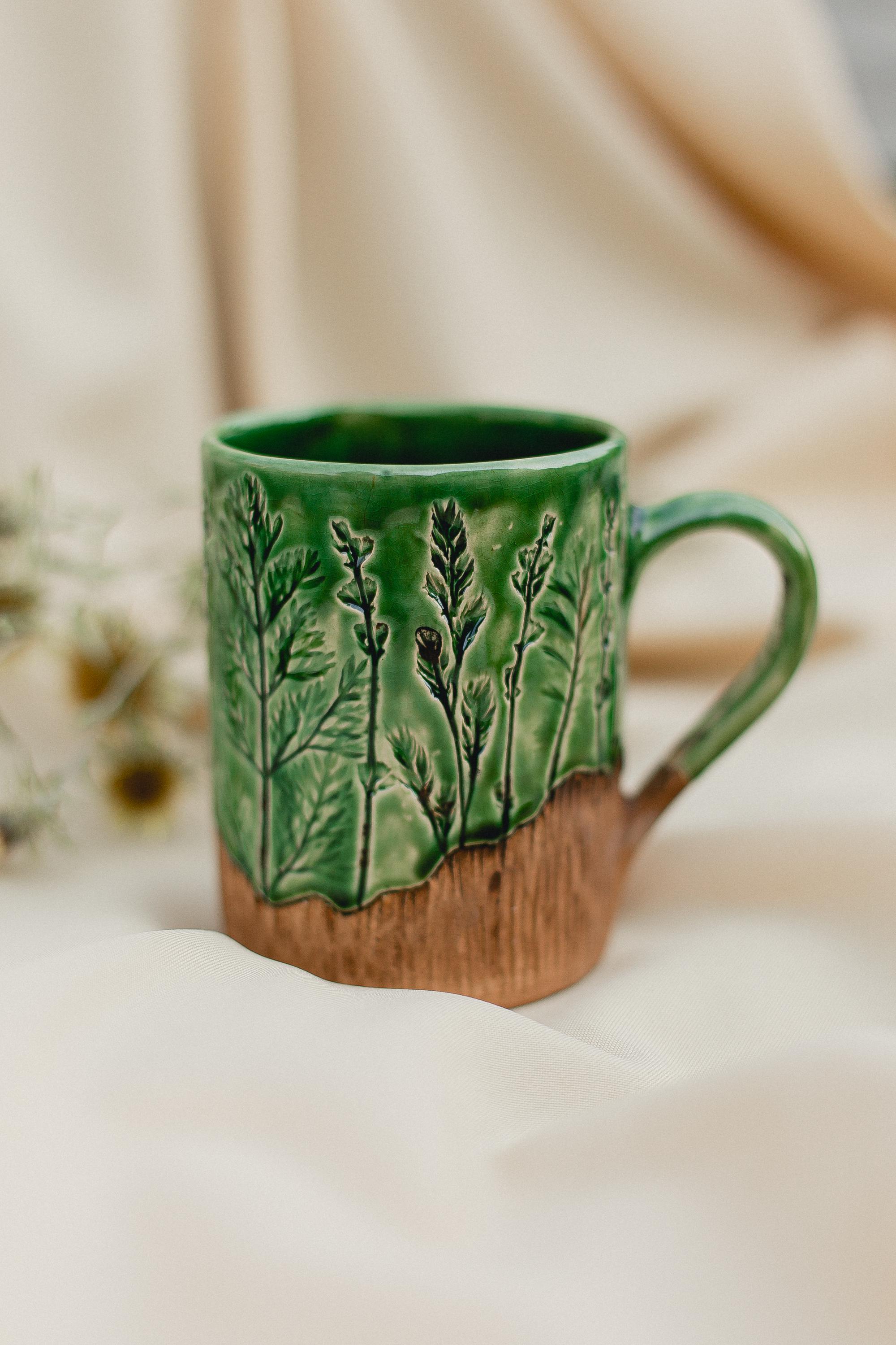 Handmade Green Grass Ceramic Mug – Nature Inspired Pottery Cup for ...