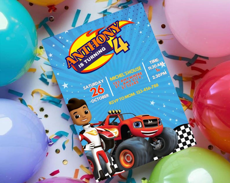 Blaze Monster Machines Birthday Invitation: Editable Printable (digital ...