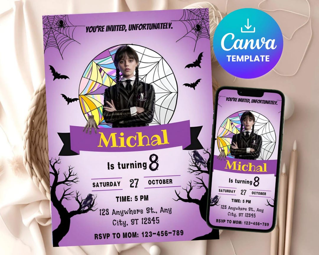 Wednesday Addams Birthday Invitation Template: Printable Digital Party ...