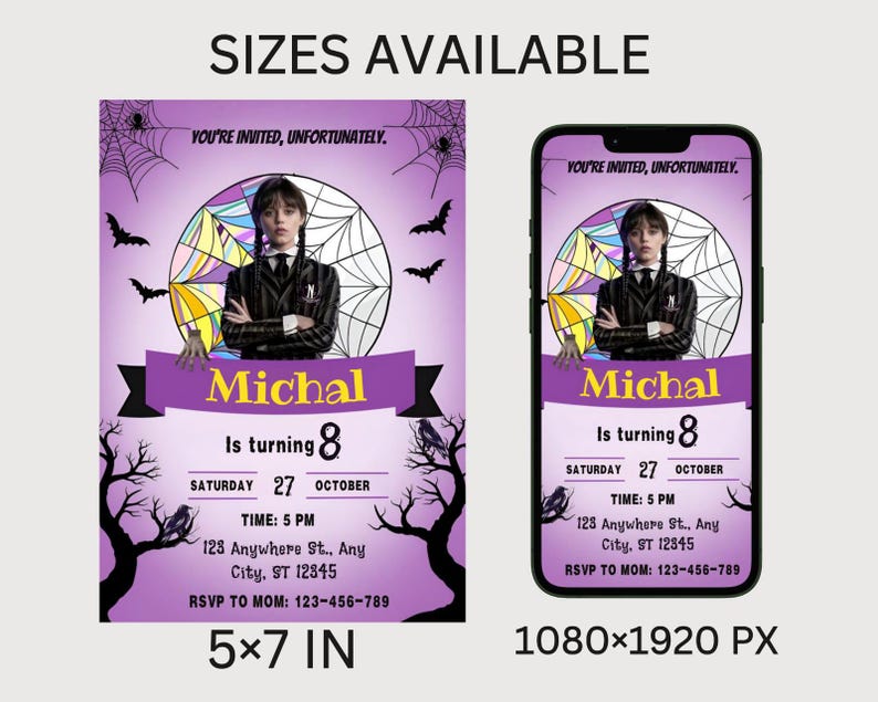 Wednesday Addams Birthday Invitation Template: Printable Digital Party ...