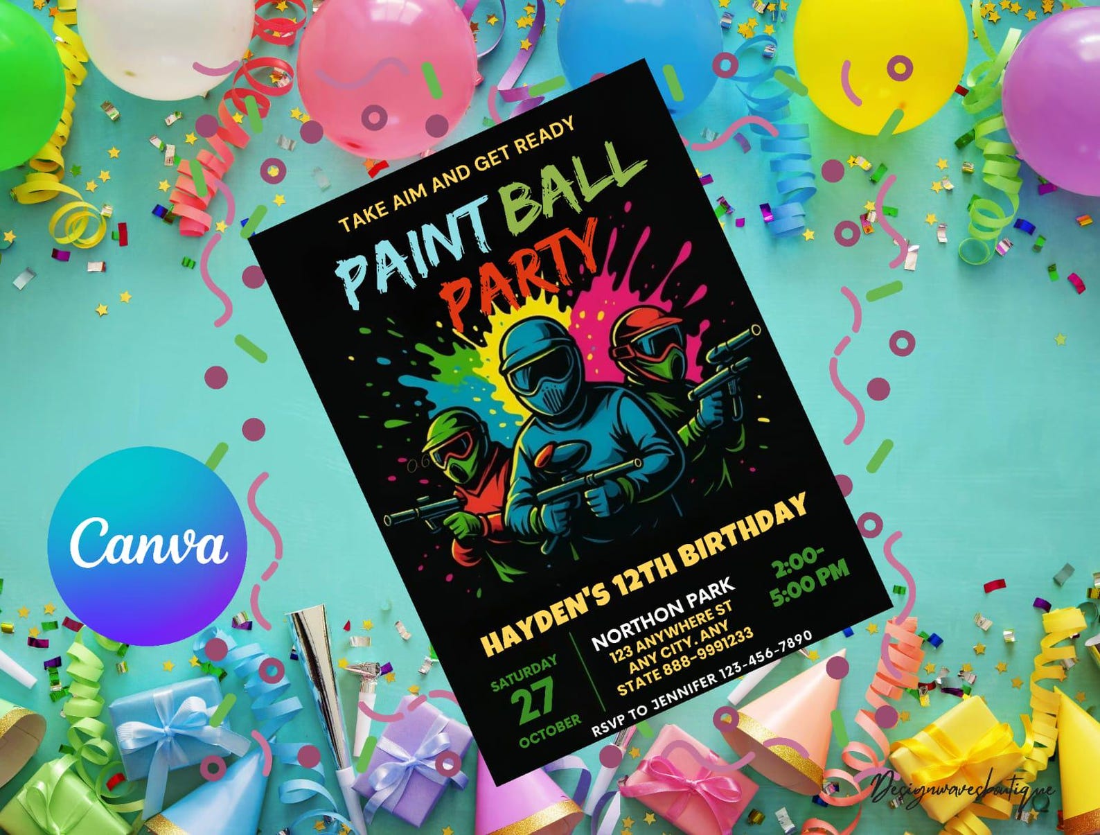 Editable Paintball Birthday Invitation, Paintball Invitation, Paintball ...