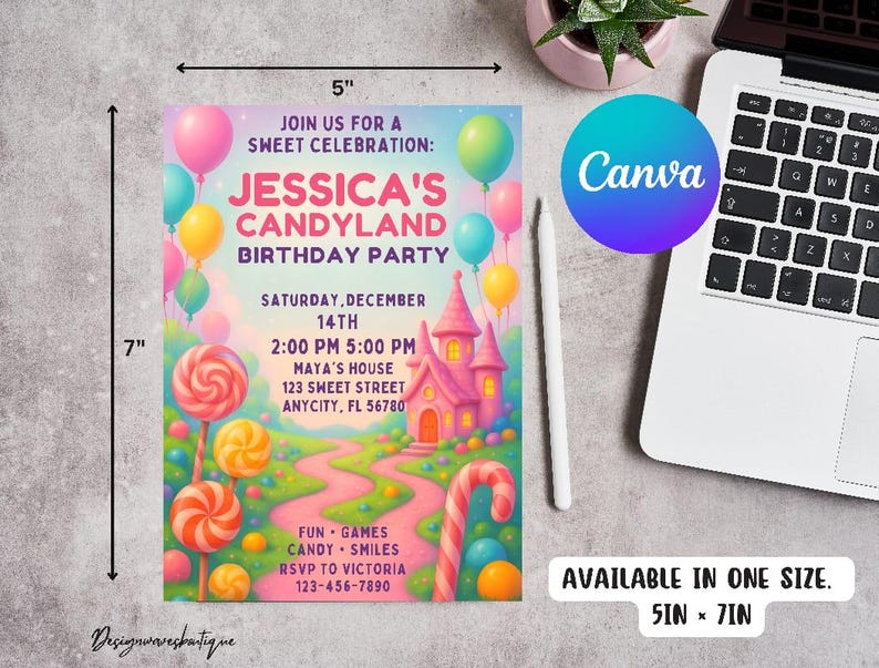 Editable Candy Land Birthday Invitation, Printable Canva Template - Etsy