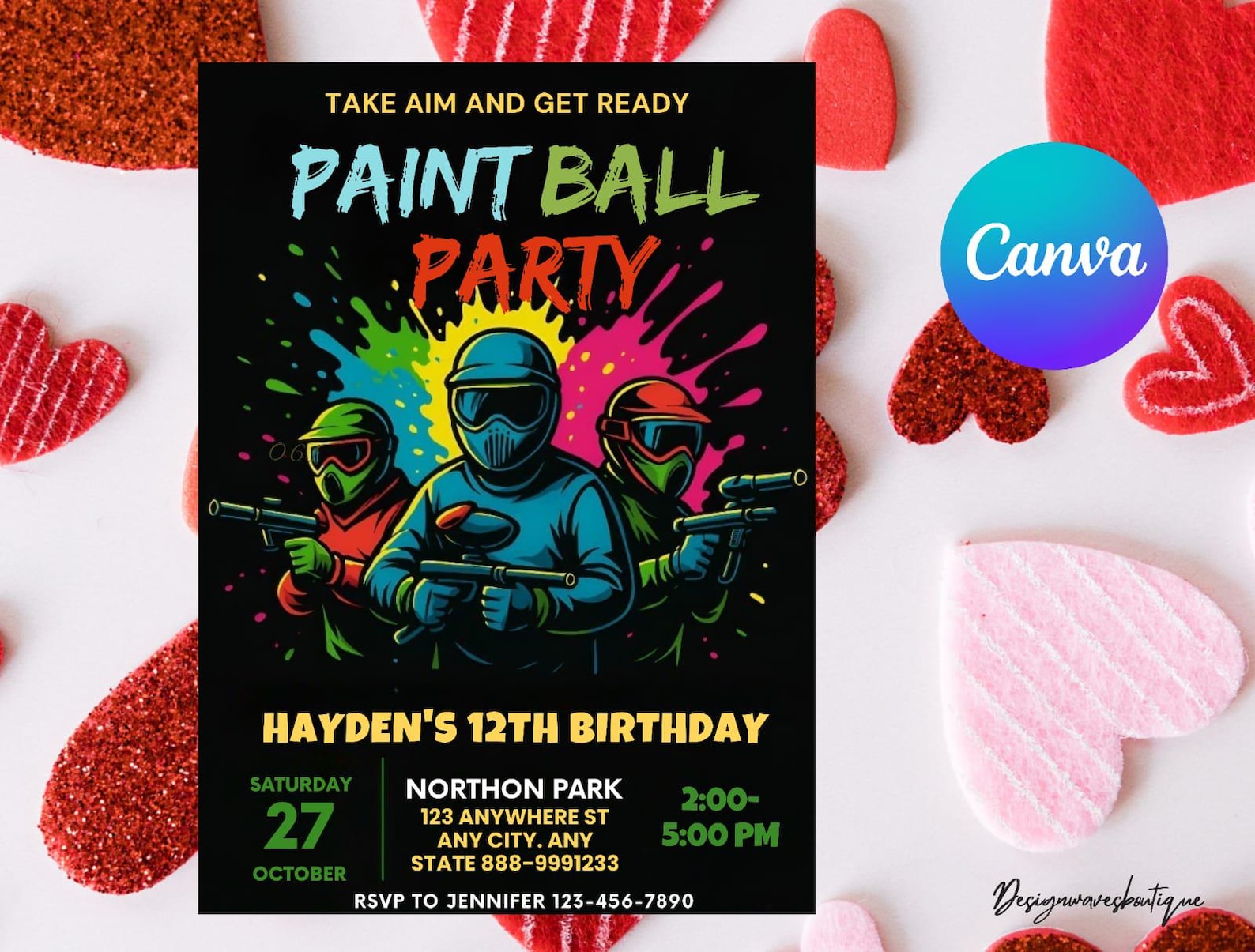 Editable Paintball Birthday Invitation, Paintball Invitation, Paintball ...
