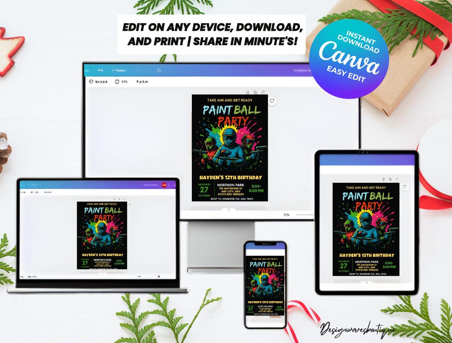 Editable Paintball Birthday Invitation, Paintball Invitation, Paintball ...