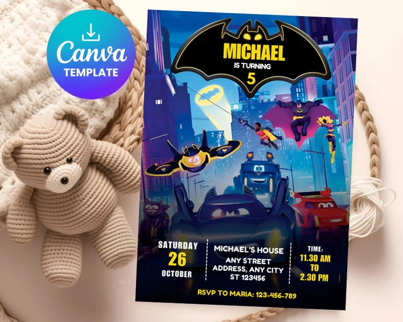 Batwheels, Printable Birthday Invitation, Digital Birthday Invitation ...