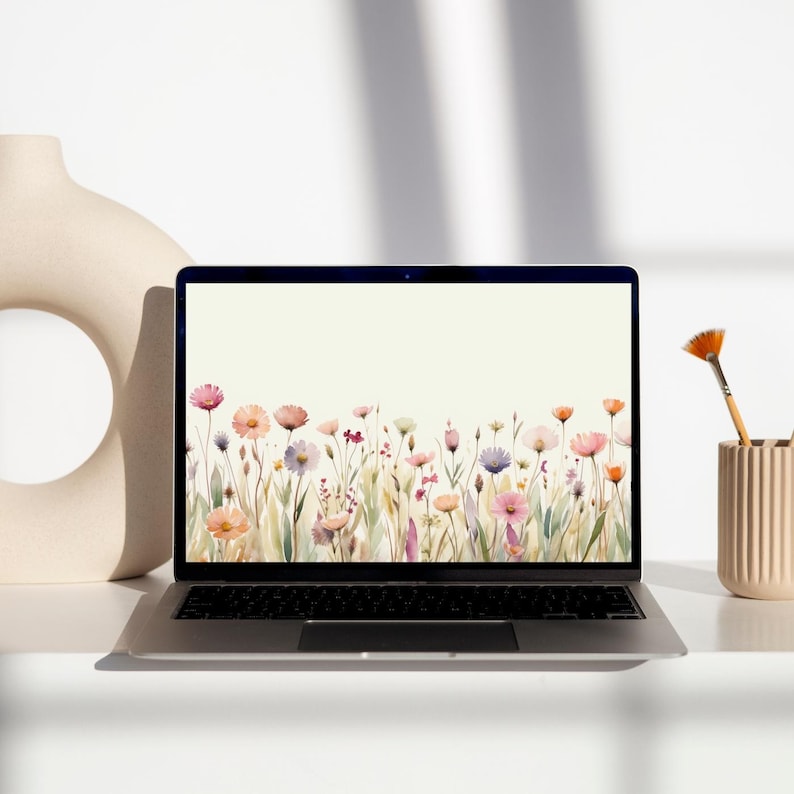 Wildflower Desktop Wallpaper, Cozy Wildflowers Watercolor, Floral ...