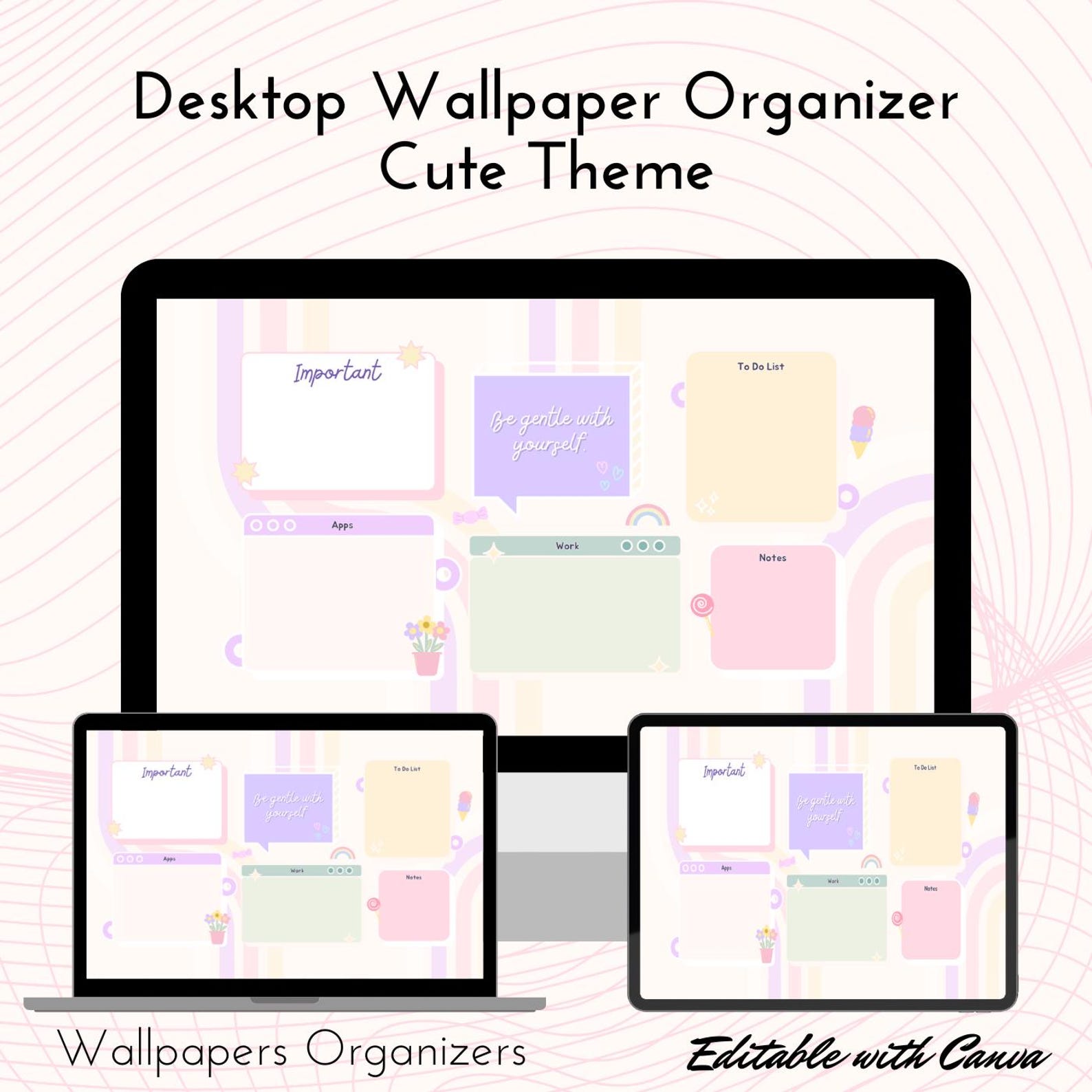 Aesthetic Desktop Organizer Wallpaper - Cute Digital Wallpaper With ...