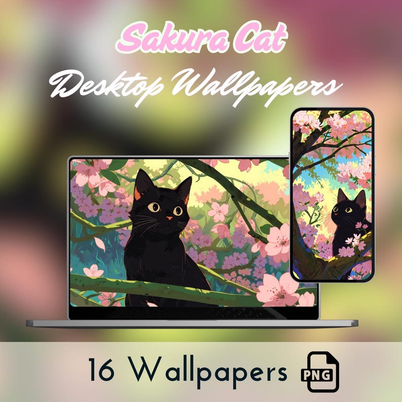 Sakura Cat Lofi, Desktop Wallpaper, Pink Wallpapers, Pink Sakura ...