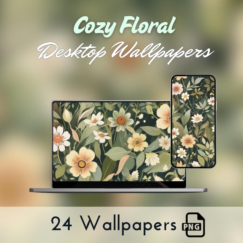 Cozy Desktop Wallpaper With Spring Flowers, Cottagecore Digital,lush ...