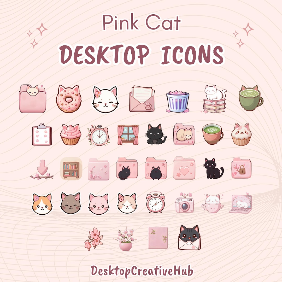Pink Cat Cute Icons, Desktop Icons, Lofi Icons, Desktop Organizer ...