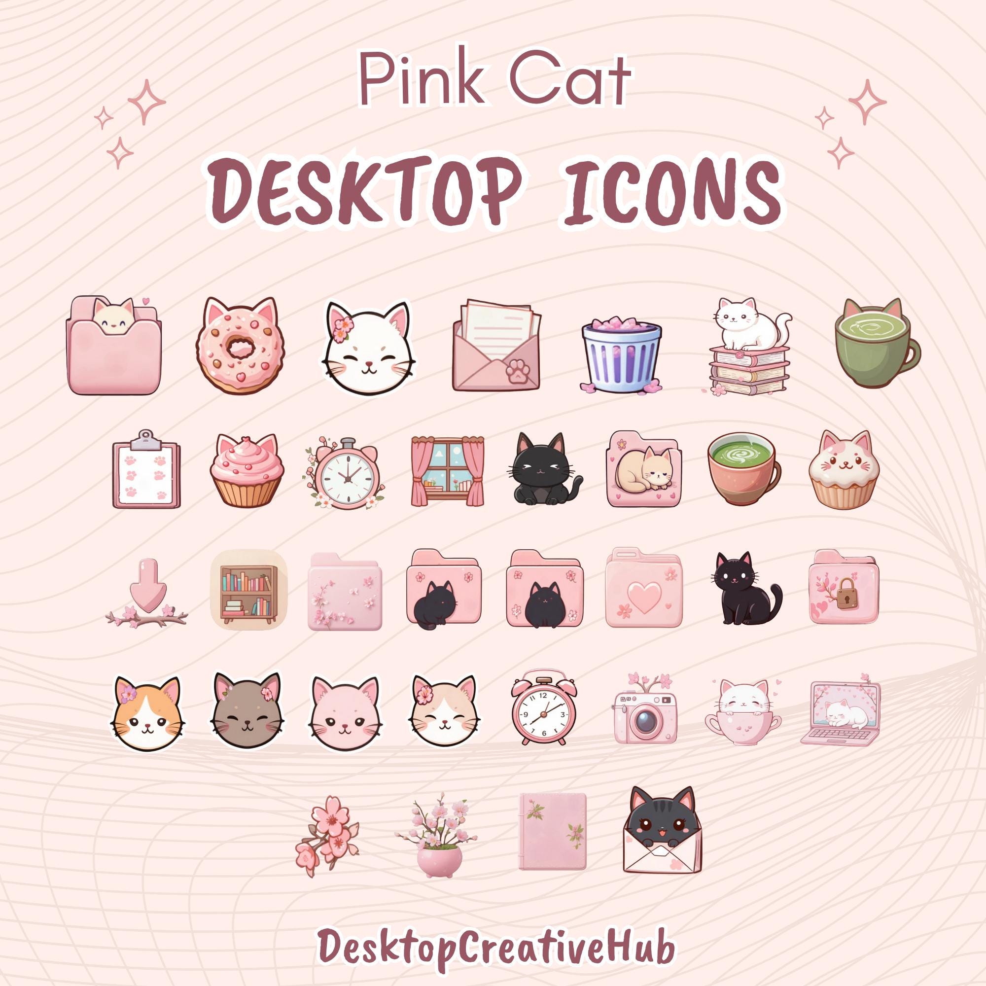 Pink Cat Cute Icons, Desktop Icons, Lofi Icons, Desktop Organizer ...