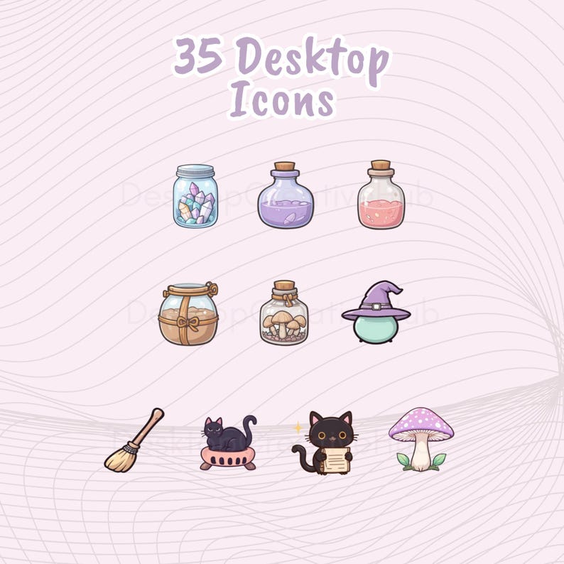 Cute Witchy Icons, Desktop Icon Set, Witch Folder Icons, Windows Icons ...