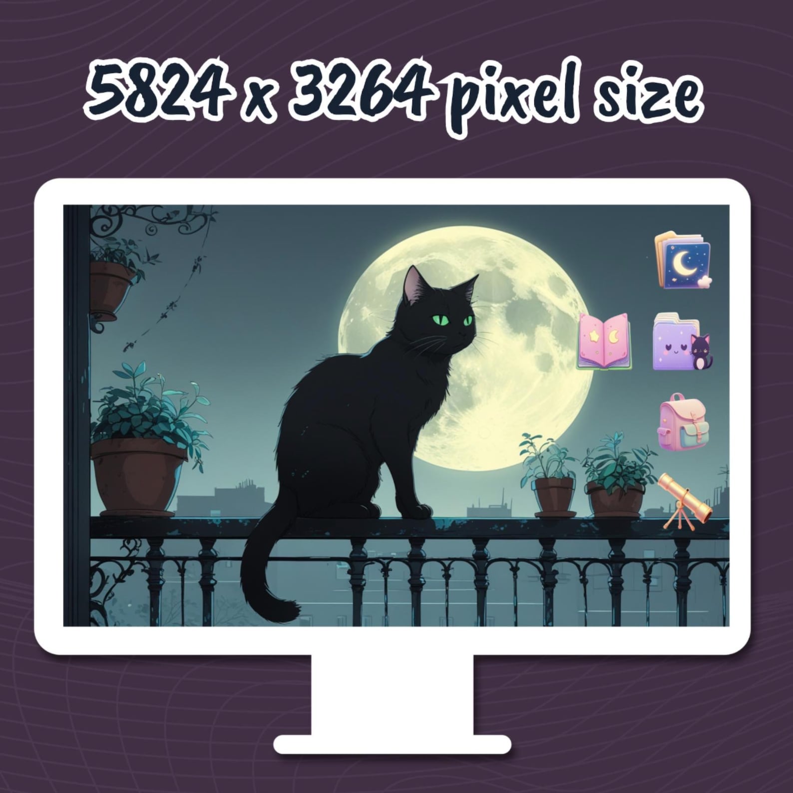 Midnight Cat Desktop Icons, Icon Set, Cat Folder Icons, Windows Icons ...