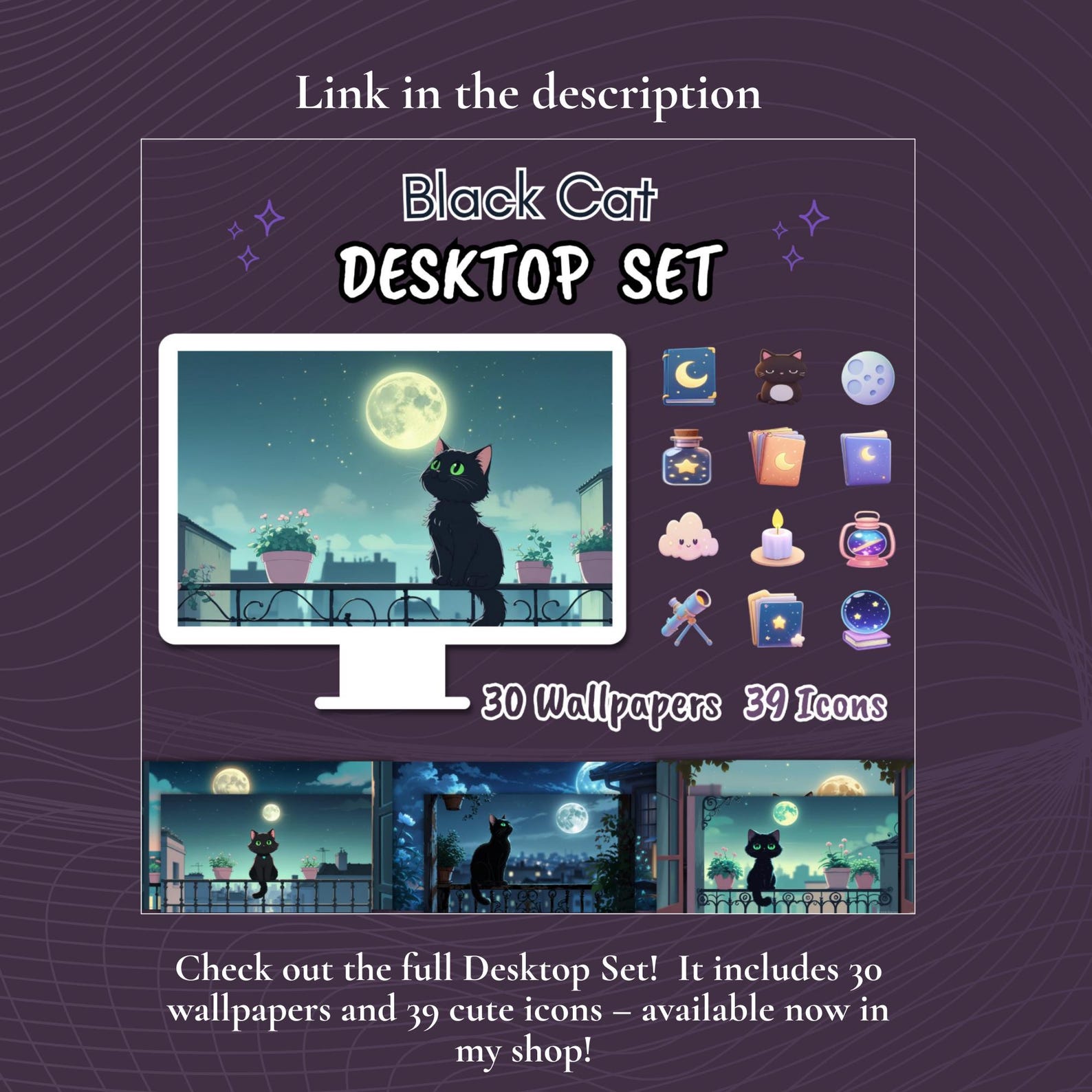 Midnight Cat Desktop Icons, Icon Set, Cat Folder Icons, Windows Icons ...