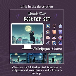 Midnight Cat Desktop Icons, Icon Set, Cat Folder Icons, Windows Icons ...