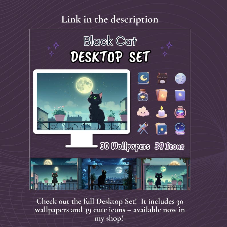 Midnight Cat Desktop Icons, Icon Set, Cat Folder Icons, Windows Icons ...