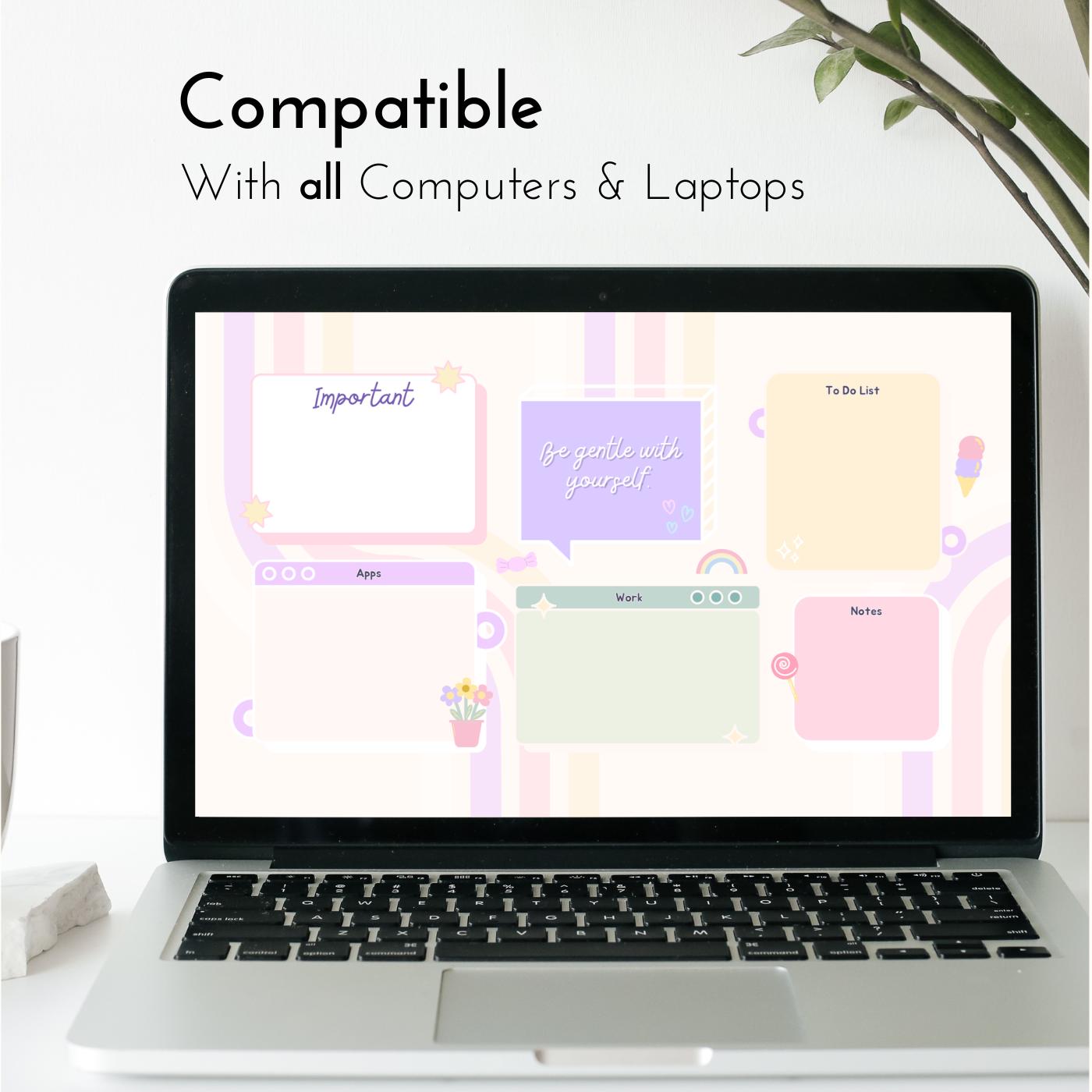 Aesthetic Desktop Organizer Wallpaper - Cute Digital Wallpaper With ...