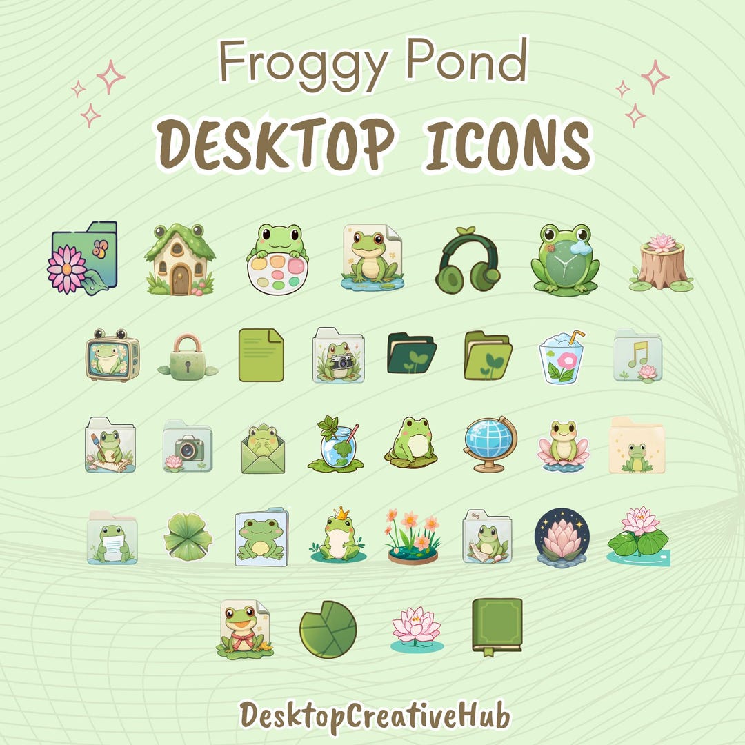 Cute Frog Desktop Icons, Desktop Icon Set, Frog Folder Icons, Windows ...