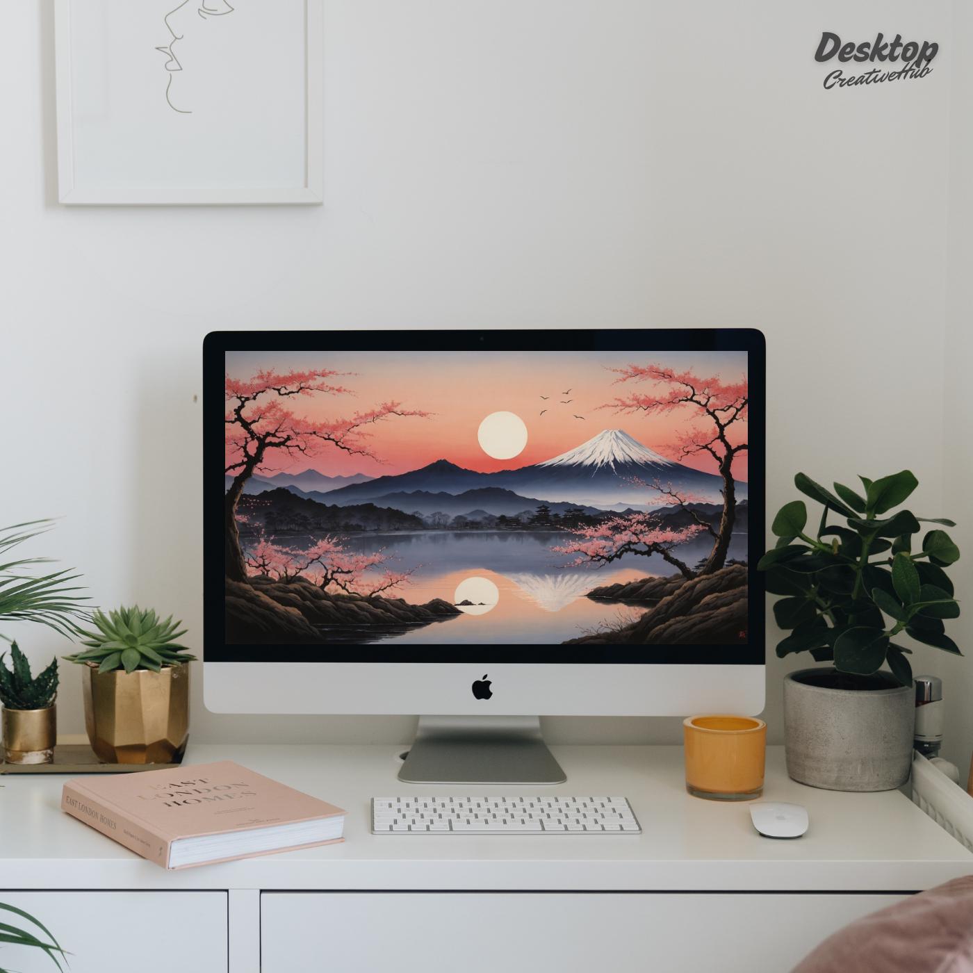 Mount Fuji Sumi-e Art Wallpaper: Japanese Sunrise (digital Download) - Etsy