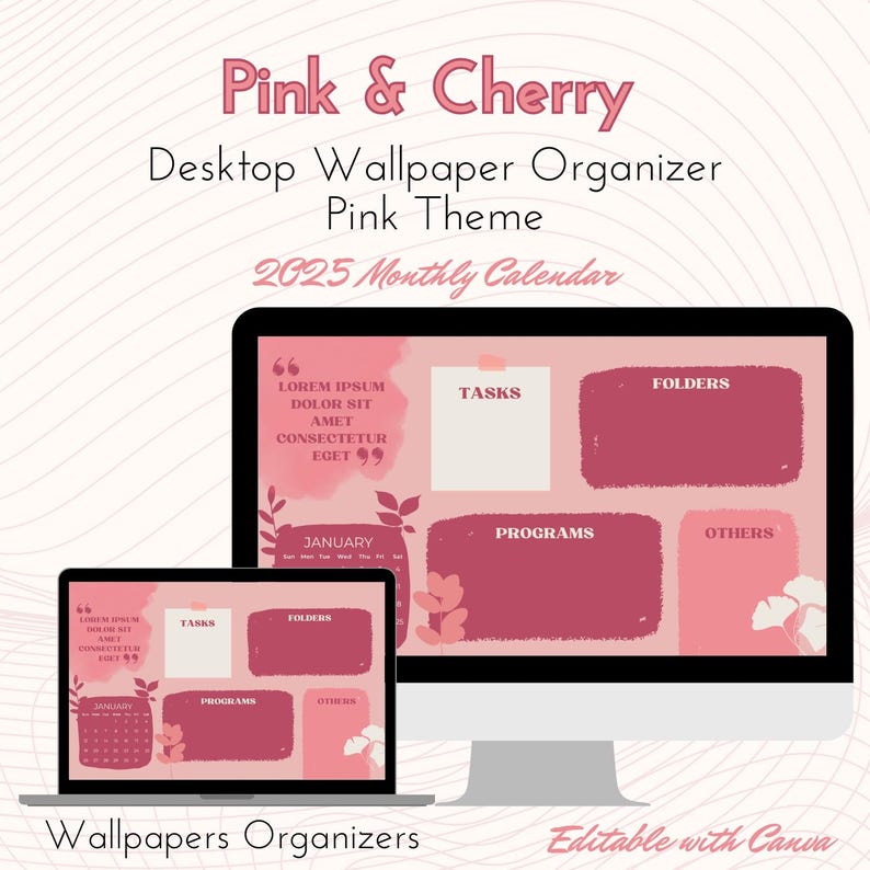 Pink Editable Desktop Organizers, Desktop Backgrounds and Folder Icons ...