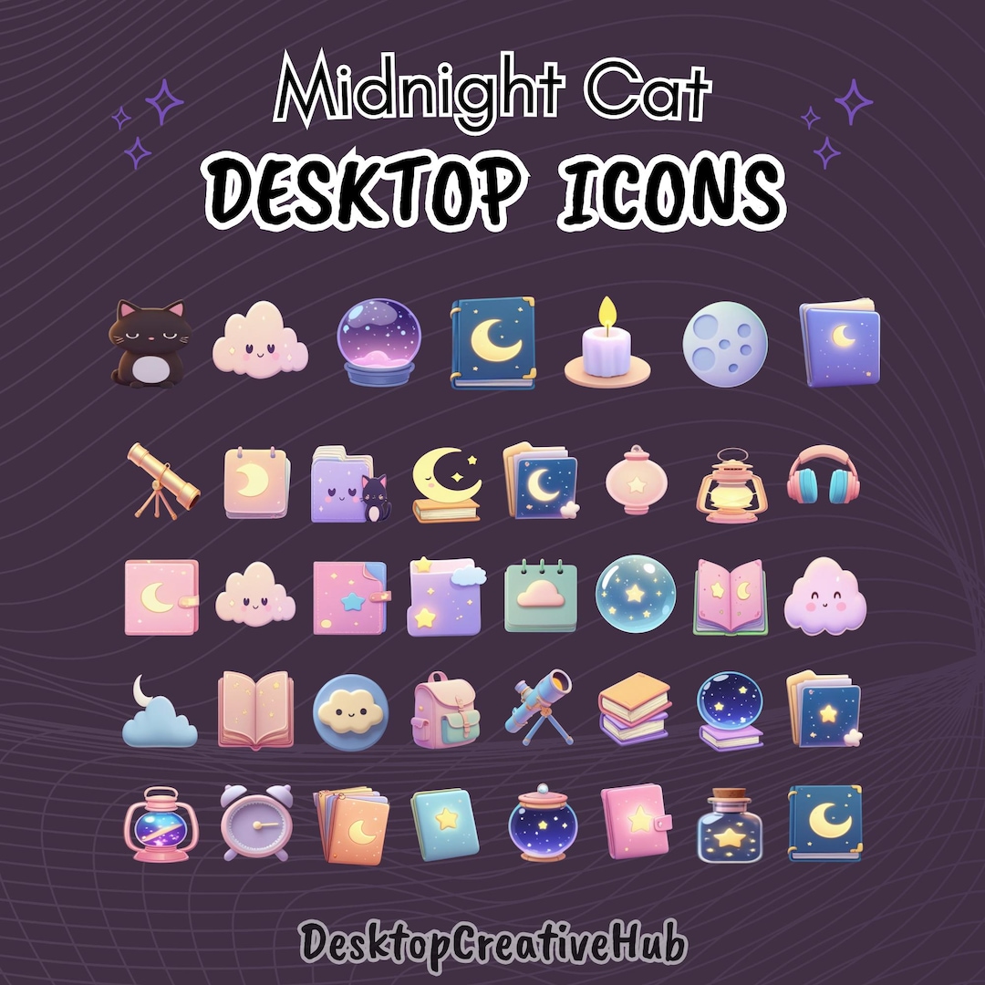 Midnight Cat Desktop Icons, Icon Set, Cat Folder Icons, Windows Icons ...