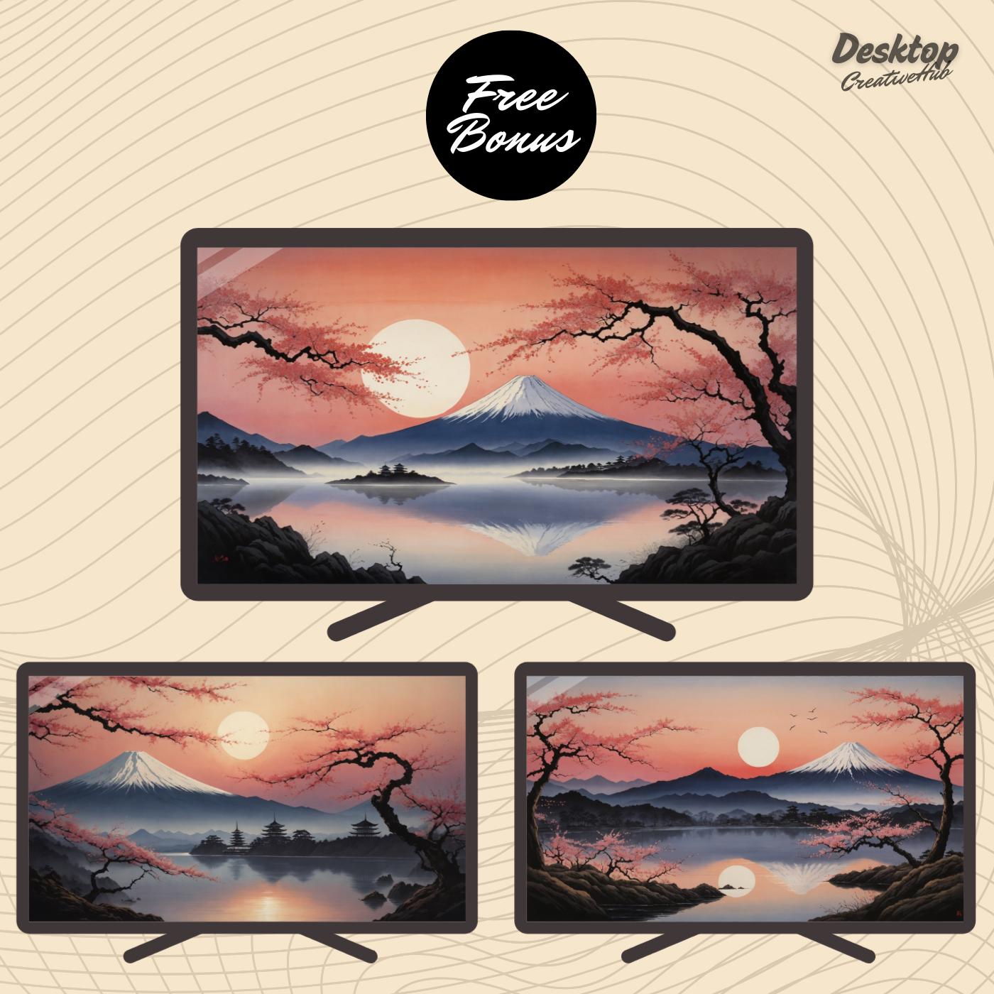 Mount Fuji Sumi-e Art Wallpaper: Japanese Sunrise (digital Download) - Etsy