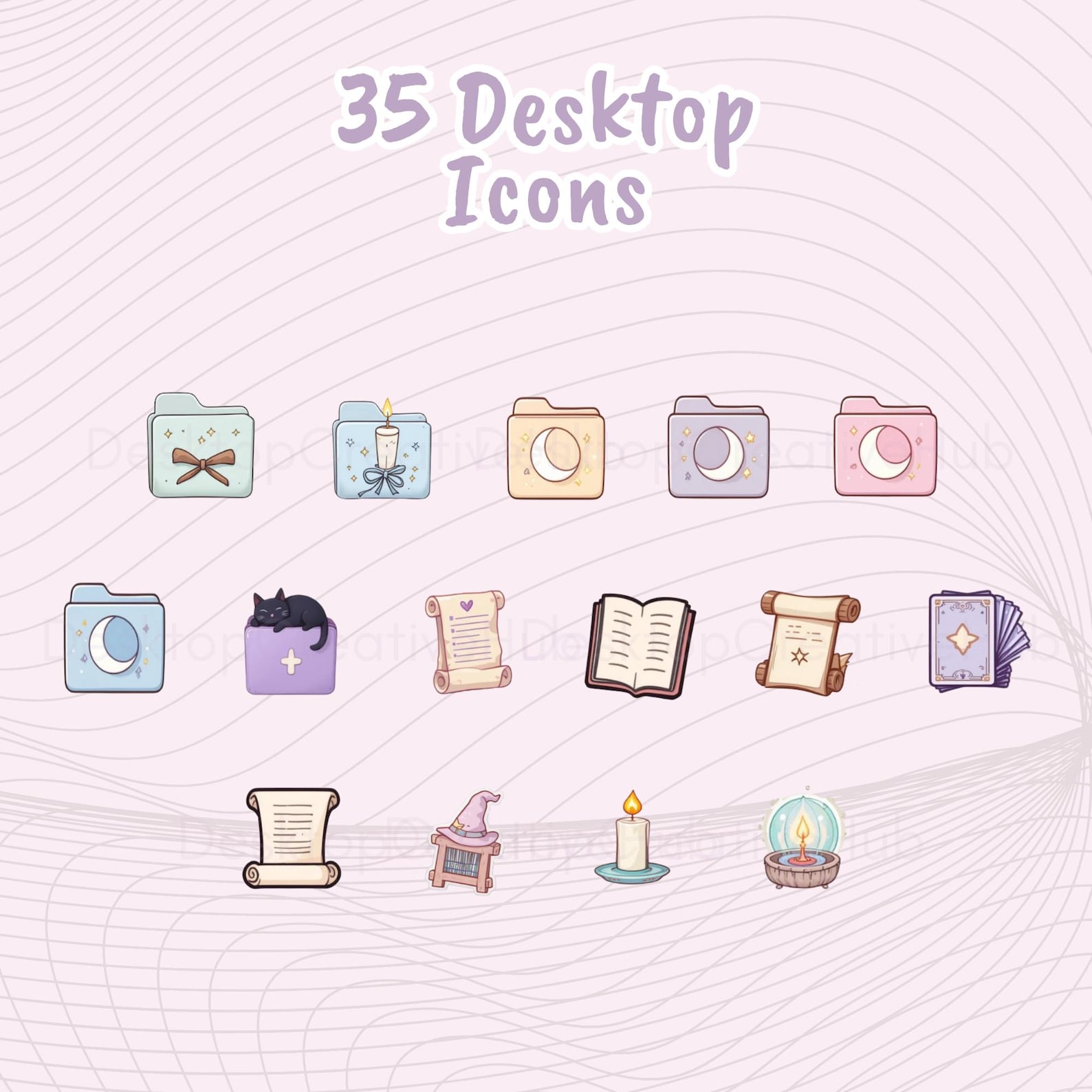 Cute Witchy Icons, Desktop Icon Set, Witch Folder Icons, Windows Icons ...