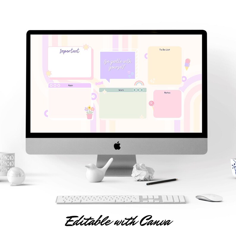 Aesthetic Desktop Organizer Wallpaper - Cute Digital Wallpaper With ...