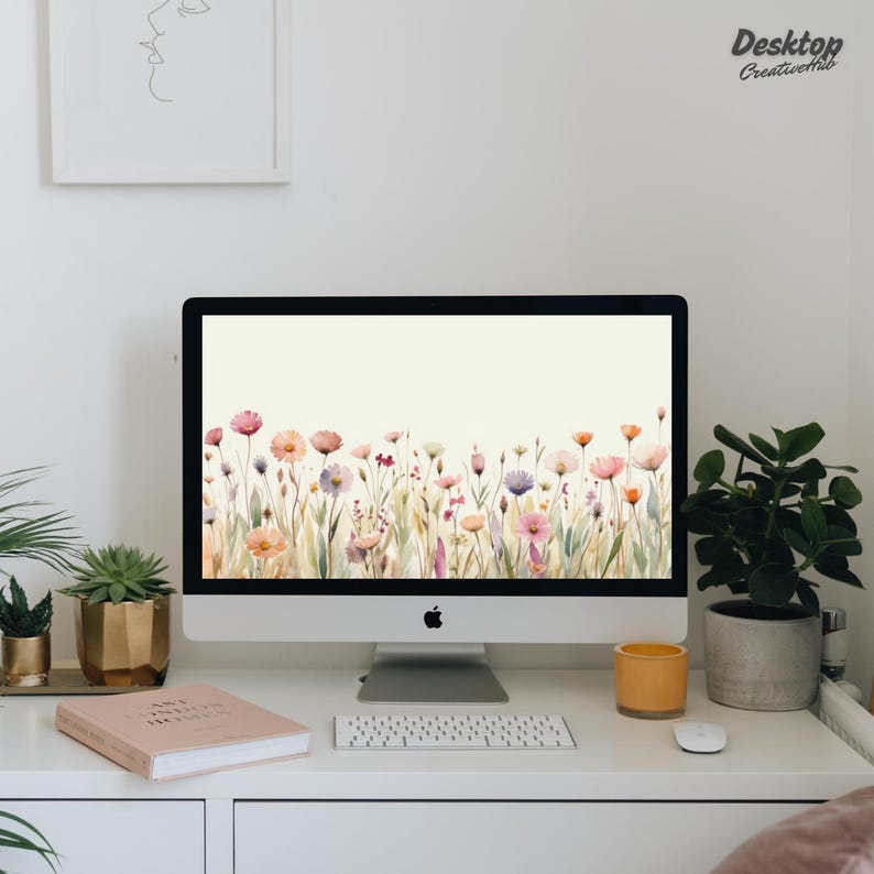 Wildflower Desktop Wallpaper, Cozy Wildflowers Watercolor, Floral ...