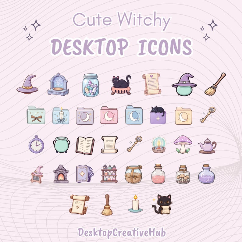 Cute Witchy Icons, Desktop Icon Set, Witch Folder Icons, Windows Icons ...