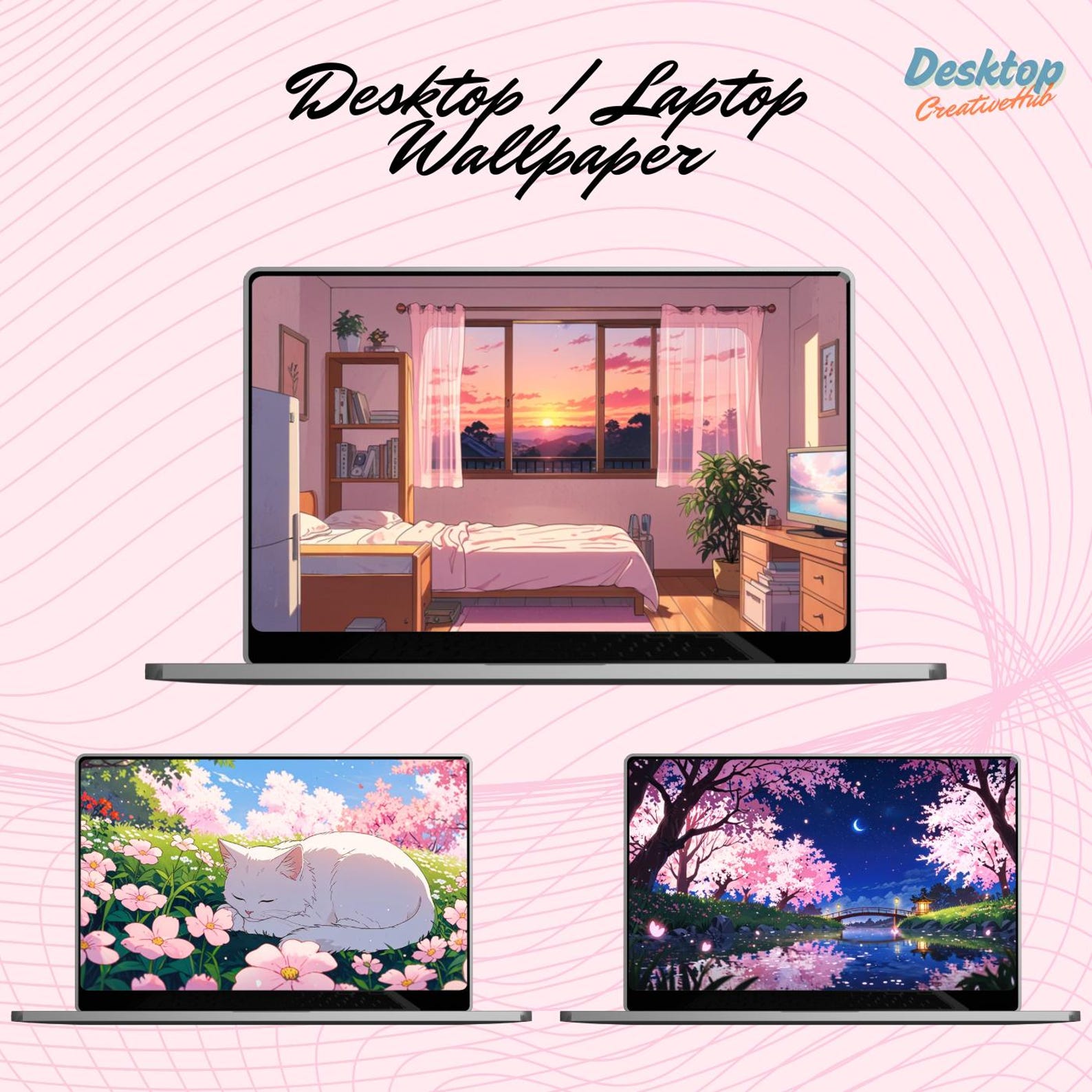 Lofi Pink Wallpapers Pack, Cute Art Kawaii Scenery Cat Coffee ...