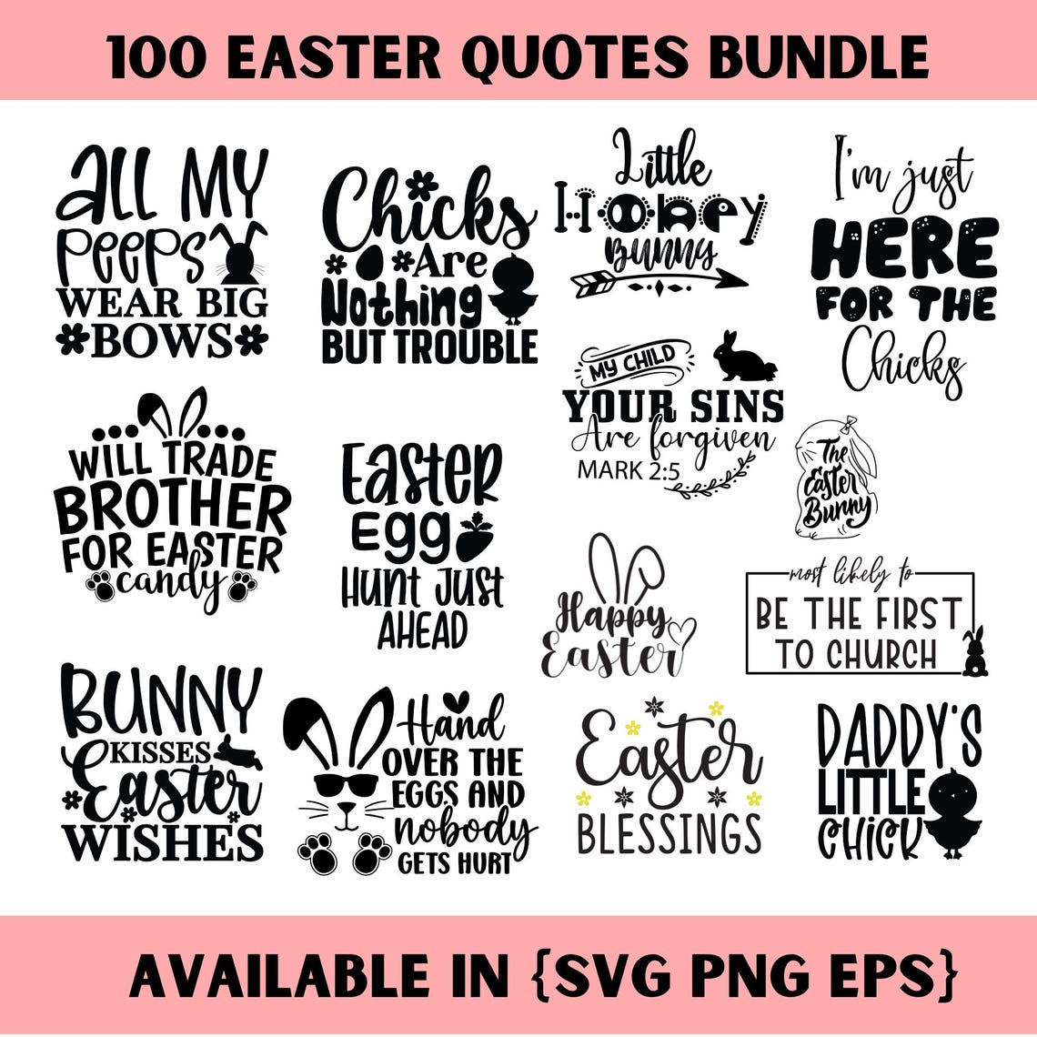 100 Easter Quotes Bundle Svg Png Eps| Easter Sayings Bundle| Easter ...