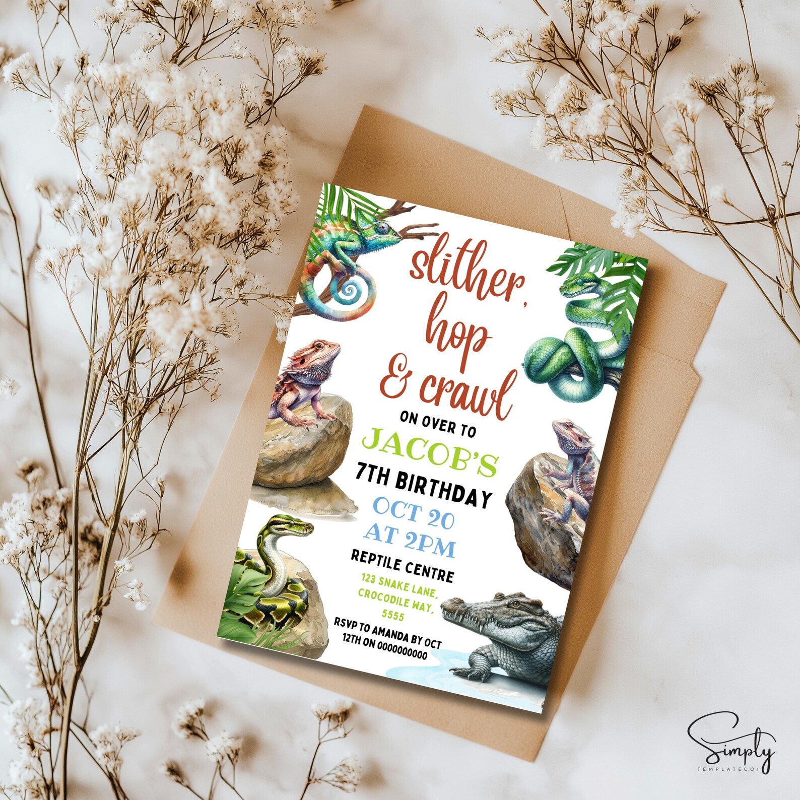 EDITABLE Reptile Birthday Invitation, Lizard Birthday Invite, Snake ...