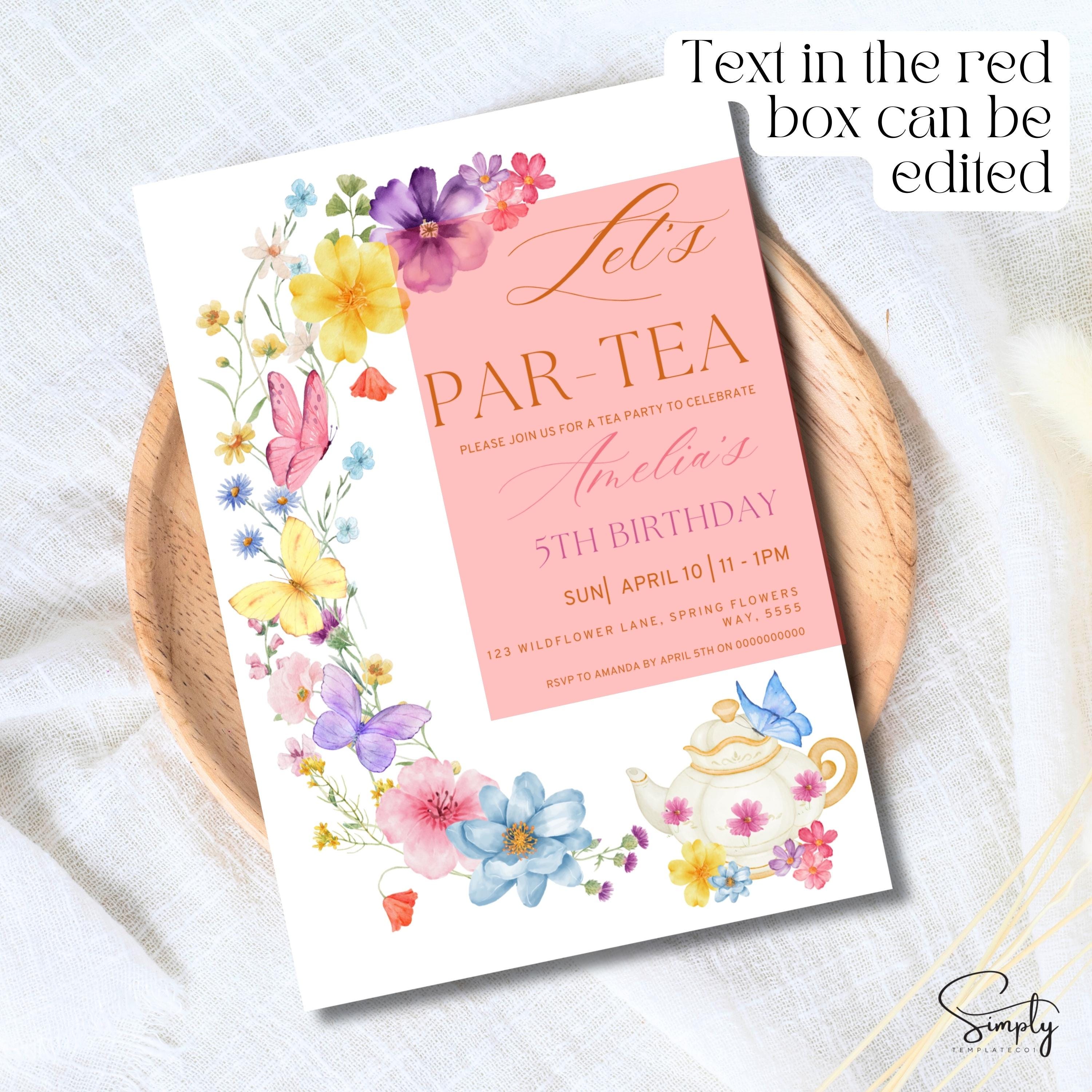 EDITABLE Tea Party Birthday Invitation, Wildflower Par-tea Invite ...