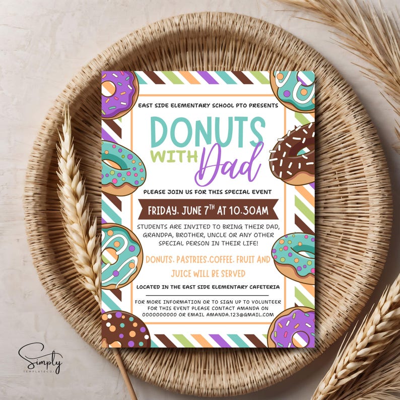 Donuts With Dad Flyer Template Editable School Father's Day Celebration ...