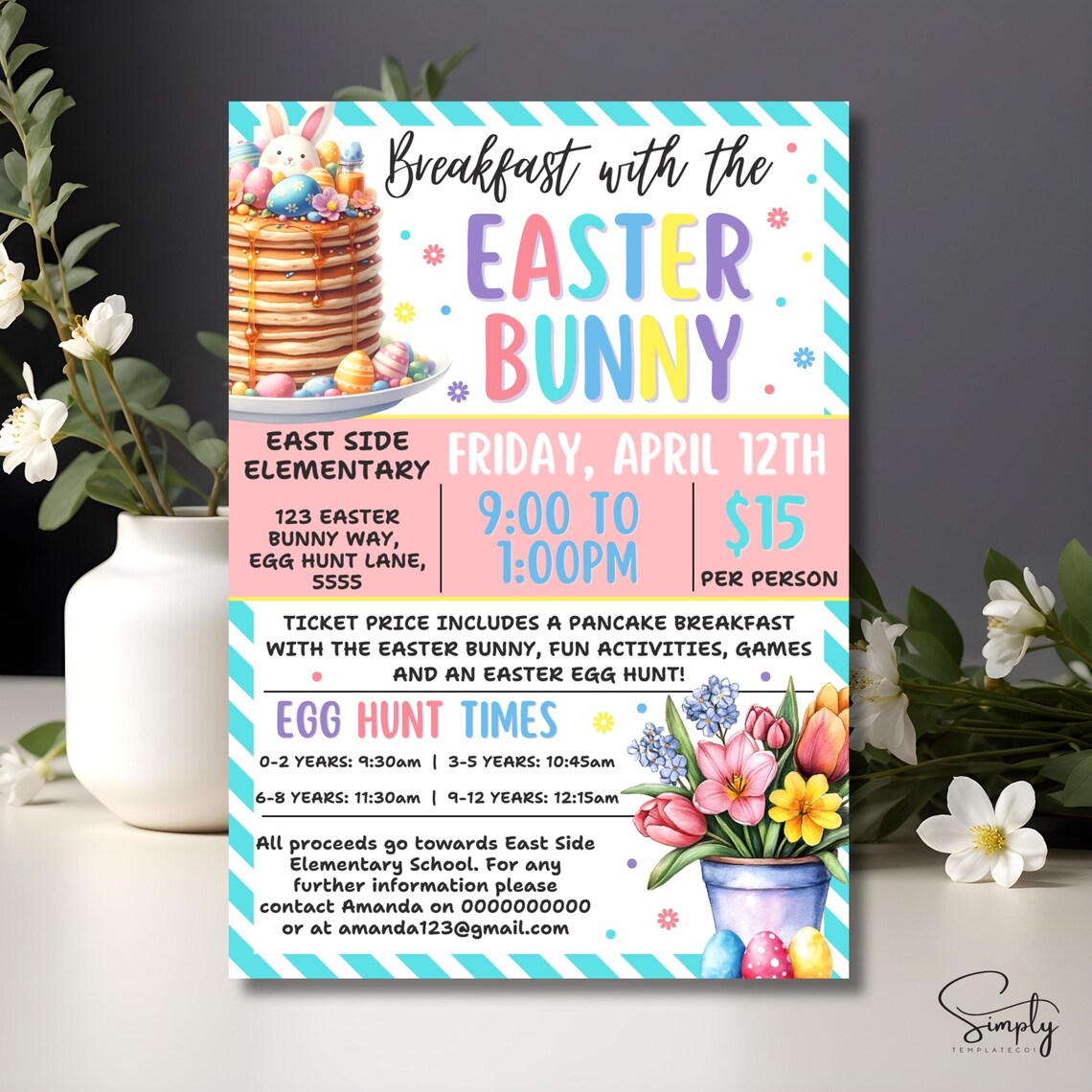 Pancake Breakfast With the Easter Bunny Flyer, Easter Egg Hunt ...