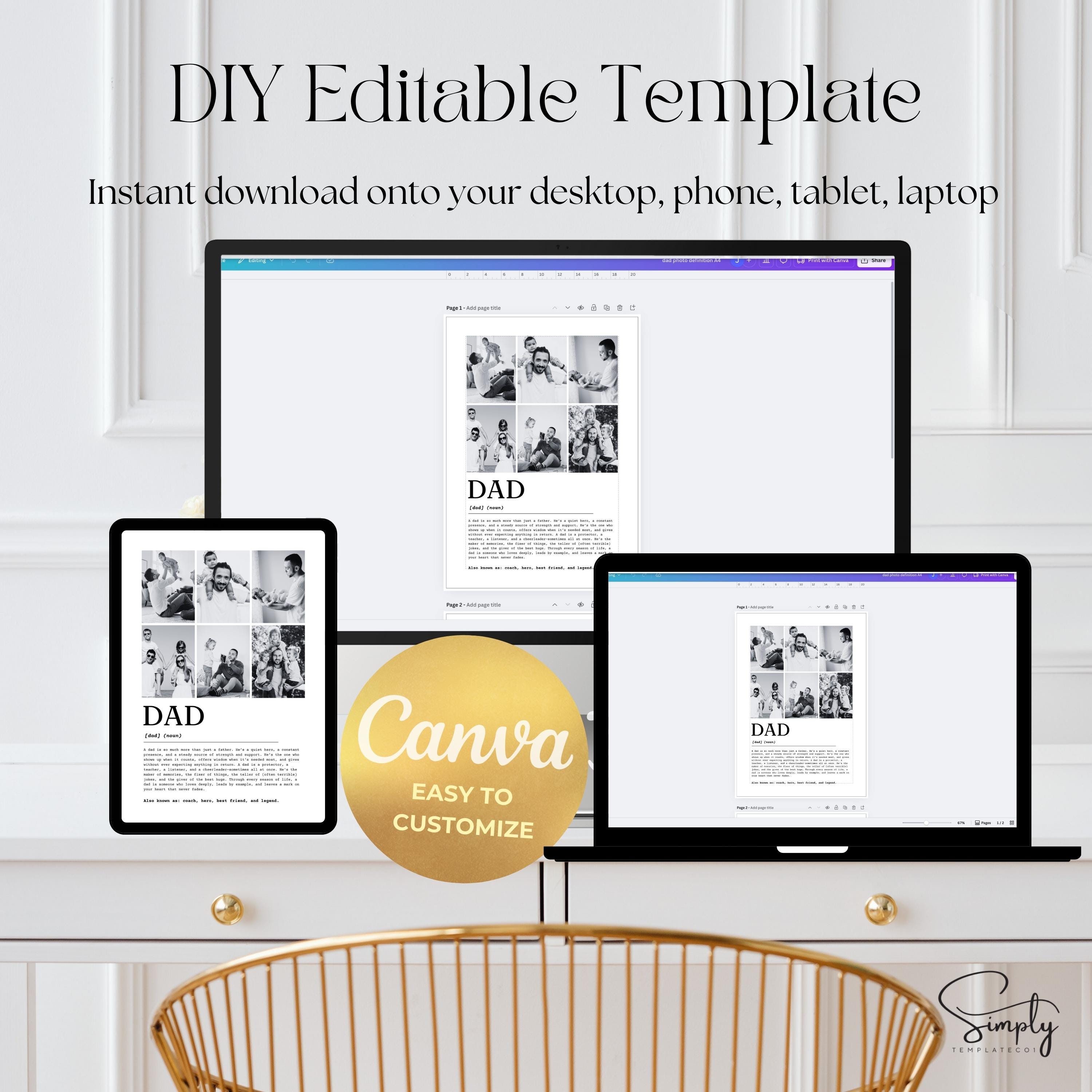 Dad Definition Editable Template Customizable Fathers Day Photo Collage ...